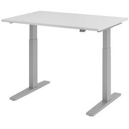 Hammerbacher XMKA12 elektrisch höhenverstellbarer Schreibtisch lichtgrau rechteckig, C-Fuß-Gestell silber 120,0 x 80,0 cm