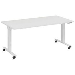 FM Slimfit elektrisch höhenverstellbarer Schreibtisch weiß, verkehrsweiß rechteckig, T-Fuß-Gestell mit Rollen weiß 180,0 x 80,0 cm