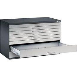 C+P CP 7100 Planschrank schwarzgrau, weißaluminium 8 Schubladen 110,0 x 76,5 x 76,0 cm