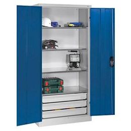 C+P CP Stahlschrank 8921-503 S10135 lichtgrau, enzianblau 93,0 x 50,0 x 195,0 cm, aufgebaut