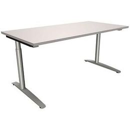 FM fastline höhenverstellbarer Schreibtisch lichtgrau rechteckig, C-Fuß-Gestell Rundrohr silber 160,0 x 80,0 cm