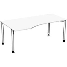 geramöbel geramöbel Flex höhenverstellbarer Schreibtisch weiß, silber Trapezform, 4-Fuß-Gestell silber 180,0 x 80,0/100,0 cm