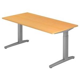 Hammerbacher XB16 höhenverstellbarer Schreibtisch buche, silber rechteckig, C-Fuß-Gestell silber 160,0 x 80,0 cm