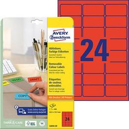 480 Avery Zweckform Etiketten L6034-20 rot 63,5 x 33,9 mm