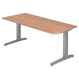 Hammerbacher XB19 höhenverstellbarer Schreibtisch nussbaum, silber rechteckig, C-Fuß-Gestell silber 180,0 x 80,0 cm