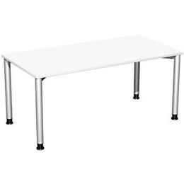 geramöbel geramöbel Flex höhenverstellbarer Schreibtisch weiß, silber rechteckig, 4-Fuß-Gestell silber 160,0 x 80,0 cm
