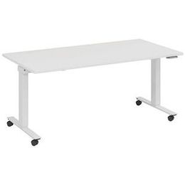 FM Slimfit elektrisch höhenverstellbarer Schreibtisch weiß, verkehrsweiß rechteckig, T-Fuß-Gestell mit Rollen weiß 140,0 x 70,0 cm