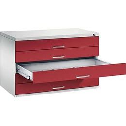 C+P CP 7100 Planschrank lichtgrau, rubinrot 5 Schubladen 110,0 x 76,5 x 76,0 cm