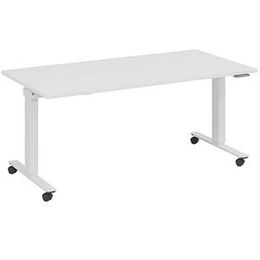 FM Slimfit elektrisch höhenverstellbarer Schreibtisch weiß, verkehrsweiß rechteckig, T-Fuß-Gestell mit Rollen weiß 160,0 x 70,0 cm