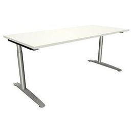 FM fastline höhenverstellbarer Schreibtisch weiß rechteckig, C-Fuß-Gestell Rundrohr silber 180,0 x 80,0 cm