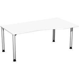 geramöbel geramöbel Flex höhenverstellbarer Schreibtisch weiß, silber Trapezform, 4-Fuß-Gestell silber 180,0 x 80,0/100,0 cm