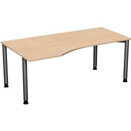 geramöbel geramöbel Flex höhenverstellbarer Schreibtisch buche, anthrazit Trapezform, 4-Fuß-Gestell grau 180,0 x 80,0/100,0 cm