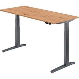 Hammerbacher XBHM19 elektrisch höhenverstellbarer Schreibtisch asteiche rechteckig, C-Fuß-Gestell grau 180,0 x 80,0 cm