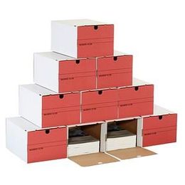 10 Top-Print Archivboxen weiß/rot 24,4 x 32,1 x 18,5 cm