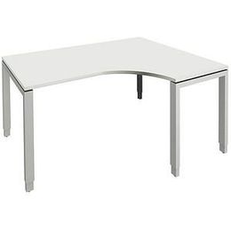 FM Sidney höhenverstellbarer Schreibtisch weiß Bogenform, 4-Fuß-Gestell Quadratrohr silber 160,0 x 80,0 cm