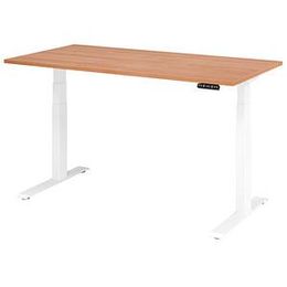 Hammerbacher XDKB16 elektrisch höhenverstellbarer Schreibtisch nussbaum rechteckig, C-Fuß-Gestell weiß 160,0 x 80,0 cm