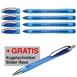 AKTION: Schneider Kugelschreiber Slider Memo blau Schreibfarbe blau, 4 St. + GRATIS Schneider Kugelschreiber Slider Rave XB blau