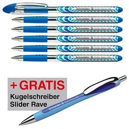 AKTION: Schneider Kugelschreiber Slider Basic blau Schreibfarbe blau, 6 St. + GRATIS Slider Kugelschreiber Rave XB, blau