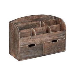 Relaxdays Schreibtisch-Organizer braun Holz 8 Fächer 36,5 x 3,5 x 14,5 cm