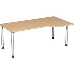 geramöbel geramöbel Flex höhenverstellbarer Schreibtisch buche, silber Trapezform, 4-Fuß-Gestell silber 180,0 x 80,0/100,0 cm