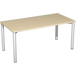 geramöbel geramöbel Flex Schreibtisch ahorn, silber rechteckig, 4-Fuß-Gestell silber 160,0 x 80,0 cm