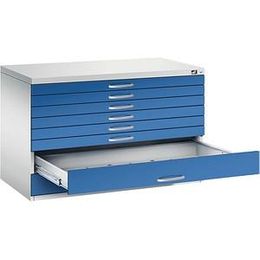 C+P CP 7100 Planschrank lichtgrau, enzianblau 8 Schubladen 110,0 x 76,5 x 76,0 cm