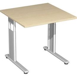 geramöbel geramöbel Flex höhenverstellbarer Schreibtisch ahorn quadratisch, C-Fuß-Gestell silber 80,0 x 80,0 cm