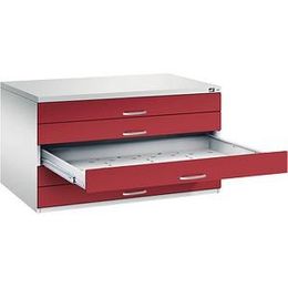 C+P CP 7200 Planschrank lichtgrau, rubinrot 5 Schubladen 135,0 x 96,0 x 76,0 cm