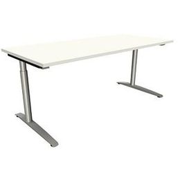 FM Sidney höhenverstellbarer Schreibtisch weiß rechteckig, C-Fuß-Gestell Rundrohr silber 180,0 x 80,0 cm