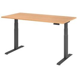 Hammerbacher XDKB16 elektrisch höhenverstellbarer Schreibtisch eiche rechteckig, C-Fuß-Gestell grau 160,0 x 80,0 cm