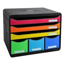 Exacompta Schubladenbox STORE-BOX rot, orange, gelb, grün, hellblau, violett 306798D, DIN A4+ quer mit 6 Schubladen