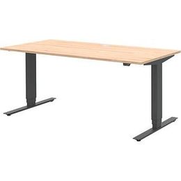 Röhr-Bush röhr direct.office elektrisch höhenverstellbarer Schreibtisch hickory rechteckig, T-Fuß-Gestell grau 160,0 x 70,0 cm