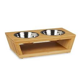 Relaxdays Futterstation Hunde/Katzen braun 35,5 x 18,0 x 10,5 cm