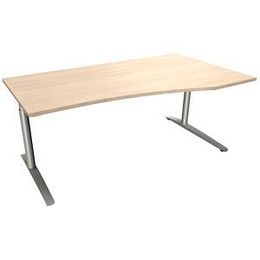 FM fastline höhenverstellbarer Schreibtisch akazie Bogenform, C-Fuß-Gestell silber 180,0 x 80,0/100,0 cm