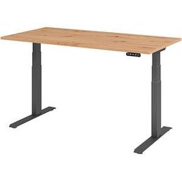 Hammerbacher XDKB16 elektrisch höhenverstellbarer Schreibtisch asteiche rechteckig, C-Fuß-Gestell grau 160,0 x 80,0 cm