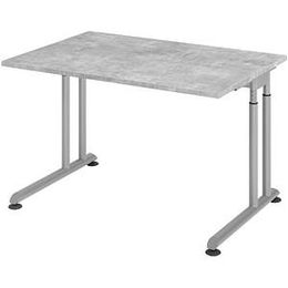 Hammerbacher ZS12 höhenverstellbarer Schreibtisch beton rechteckig, C-Fuß-Gestell silber 120,0 x 80,0 cm