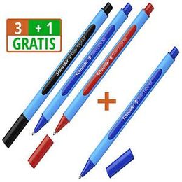 3 + 1 GRATIS: Schneider Kugelschreiber Slider Edge blau Schreibfarbe farbsortiert, 3 St. + GRATIS 1 St.