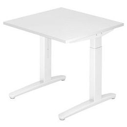 Hammerbacher XB08 höhenverstellbarer Schreibtisch weiß quadratisch, C-Fuß-Gestell weiß 80,0 x 80,0 cm