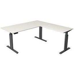 Kerkmann Move 3 elegant elektrisch höhenverstellbarer Schreibtisch weiß L-Form, T-Fuß-Gestell grau 180,0 x 180,0 cm