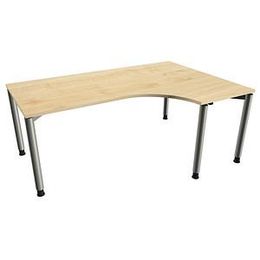 FM Sidney höhenverstellbarer Schreibtisch königsahorn C-Form, 4-Fuß-Gestell silber 180,0 x 80,0/120,0 cm