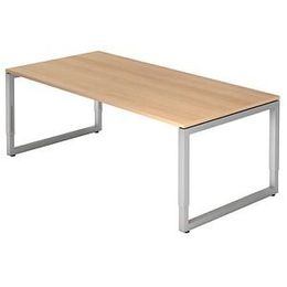 Hammerbacher RS2E höhenverstellbarer Schreibtisch eiche rechteckig, O-Fuß-Gestell silber 200,0 x 100,0 cm