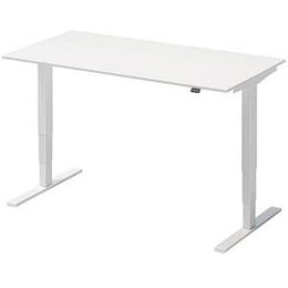 Bisley Varia Single elektrisch höhenverstellbarer Schreibtisch weiß rechteckig, T-Fuß-Gestell weiß 160,0 x 80,0 cm