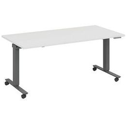 FM Slimfit elektrisch höhenverstellbarer Schreibtisch weiß, anthrazit metallic rechteckig, T-Fuß-Gestell mit Rollen grau 140,0 x 70,0 cm