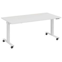 FM Slimfit elektrisch höhenverstellbarer Schreibtisch weiß, verkehrsweiß rechteckig, T-Fuß-Gestell mit Rollen weiß 140,0 x 80,0 cm