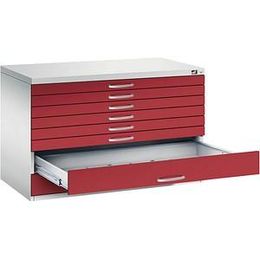 C+P CP 7100 Planschrank lichtgrau, rubinrot 8 Schubladen 110,0 x 76,5 x 76,0 cm