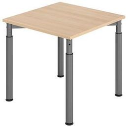 Hammerbacher YS08 höhenverstellbarer Schreibtisch eiche quadratisch, 4-Fuß-Gestell grau 80,0 x 80,0 cm