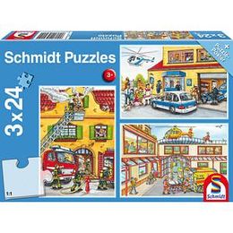 SCHMIDT Feuerwehr & Polizei Puzzle, 3 x 24 Teile