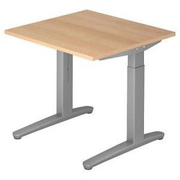 Hammerbacher XB08 höhenverstellbarer Schreibtisch eiche, silber quadratisch, C-Fuß-Gestell silber 80,0 x 80,0 cm