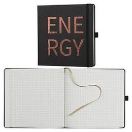 Lediberg Notizbuch ENERGY quadratisch kariert, schwarz Hardcover 240 Seiten