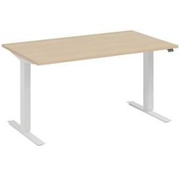 FM Move elektrisch höhenverstellbarer Schreibtisch ahorn, verkehrsweiß rechteckig, T-Fuß-Gestell weiß 160,0 x 80,0 cm